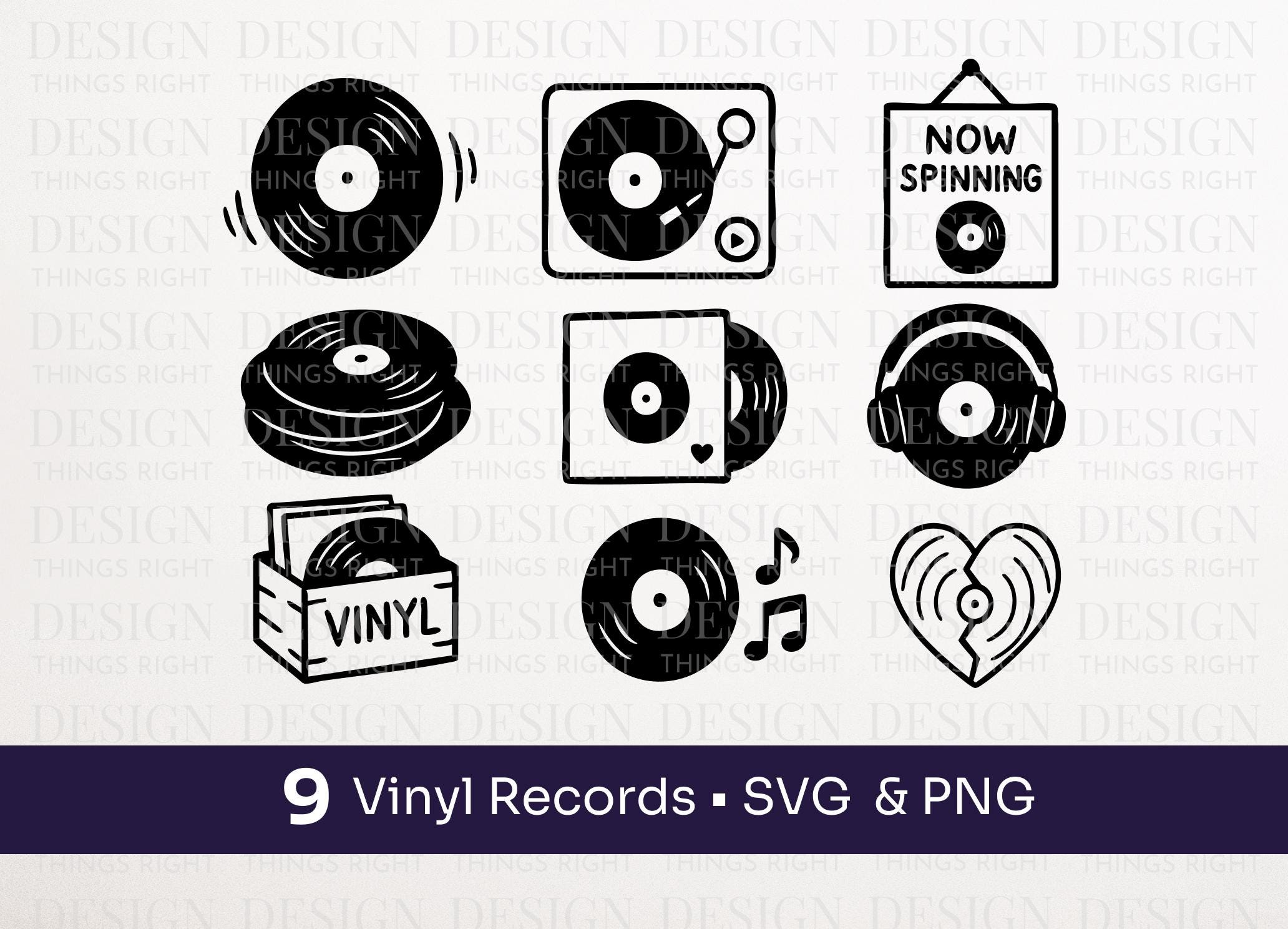 Vinyl Record Clipart SVG PNG | 9 Retro Music Clipart for Cricut ...