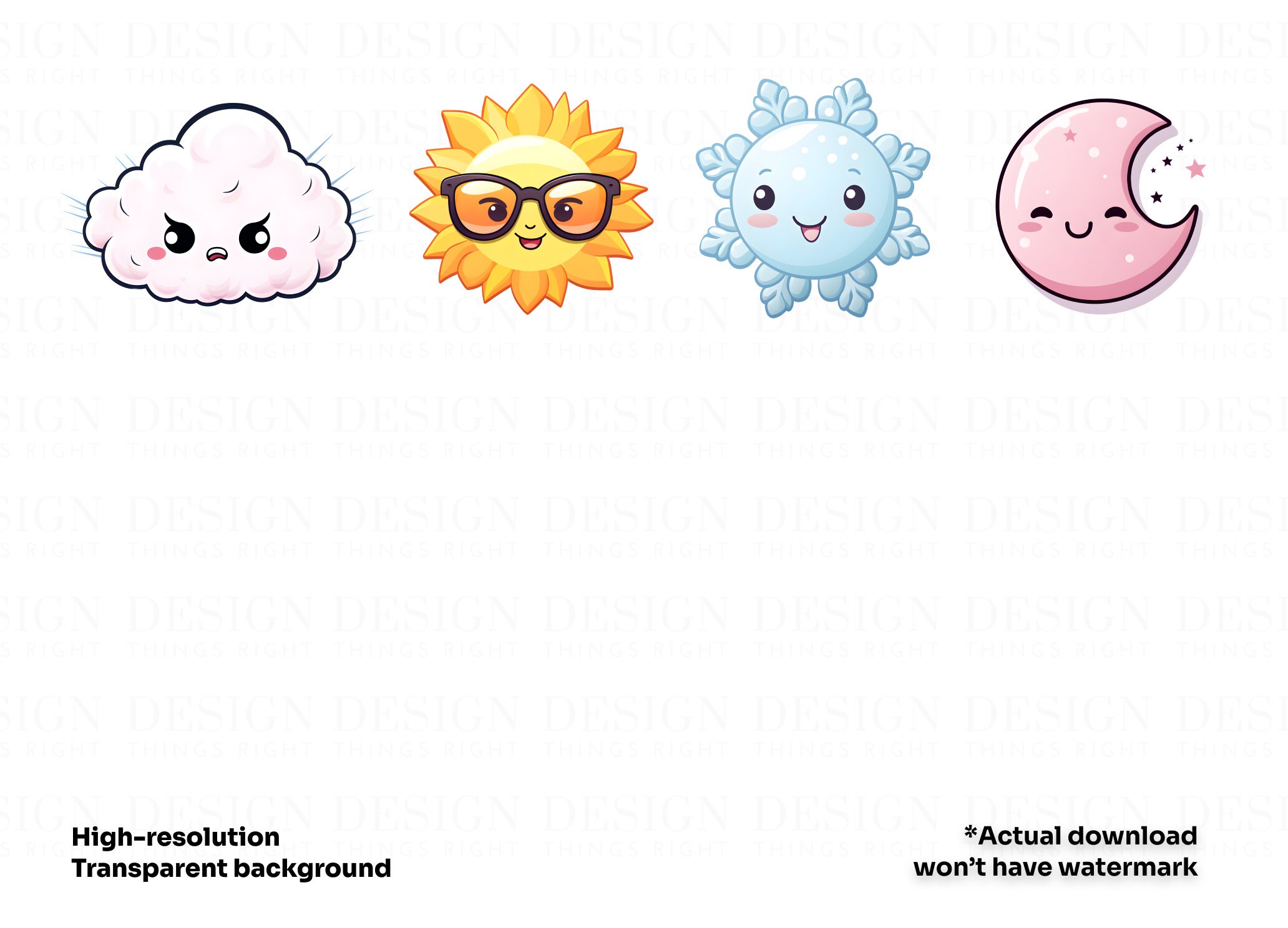 Cute Weather Clipart Stickers | Kawaii Digital Stickers | Scrapbooking ...