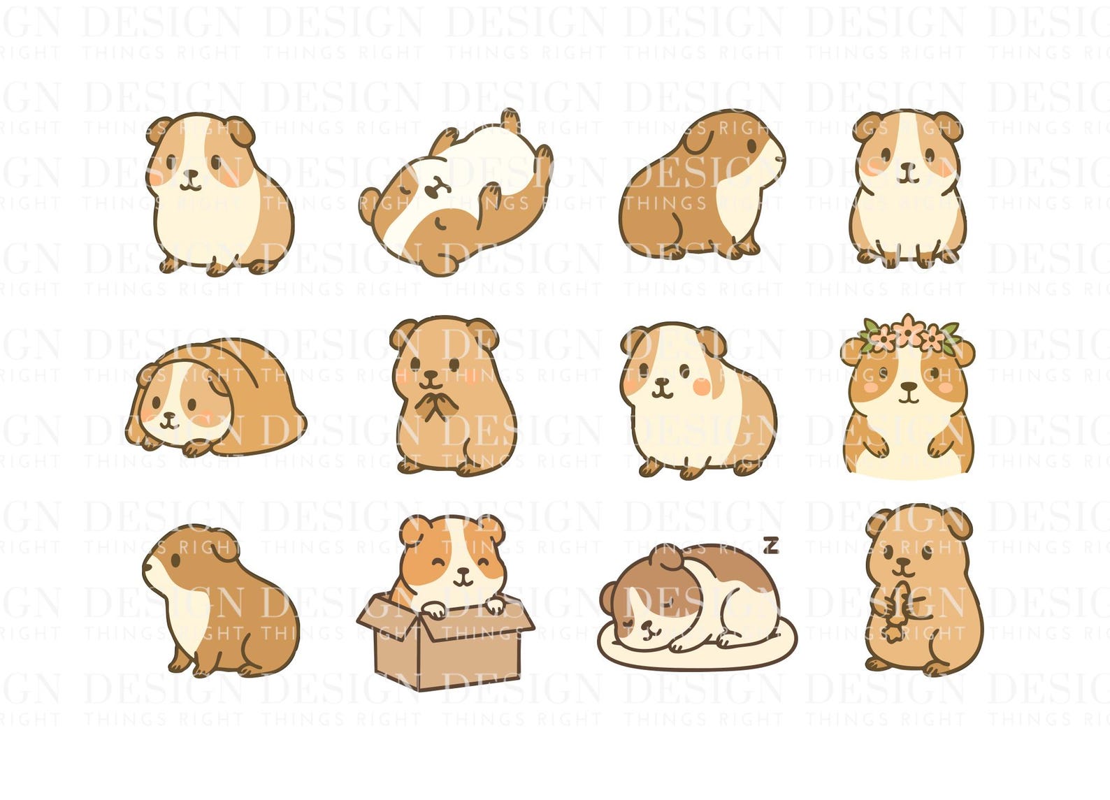 Cute Guinea Pigs Clipart Bundle SVG PNG – 12 Kawaii Pet Designs ...