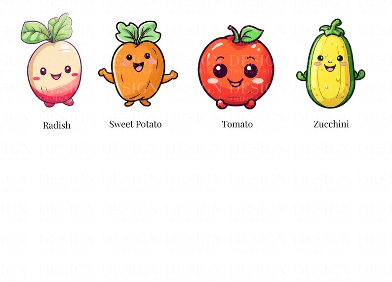 Cute Vegetable Clipart Stickers | Kawaii Digital Stickers ...