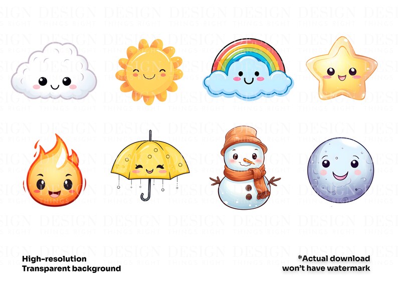 Cute Weather Clipart Stickers Kawaii Digital Stickers Scrapbooking ...