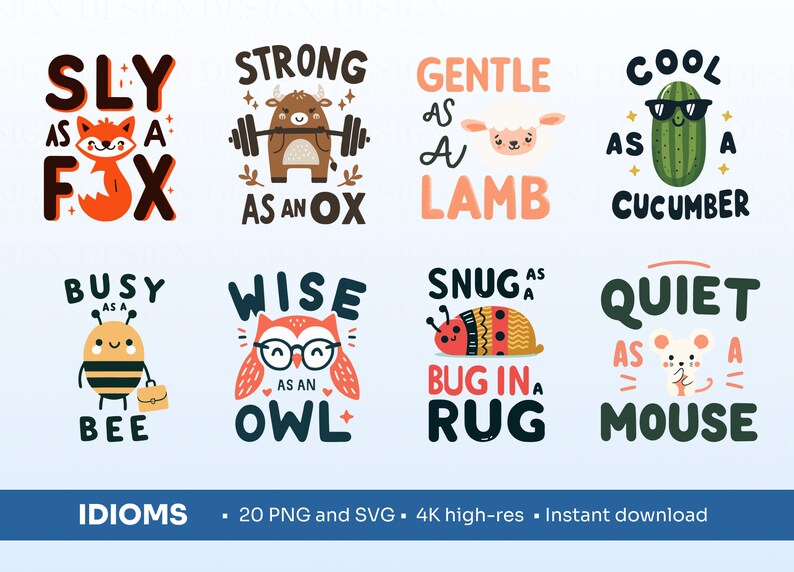 Cute Sayings, Idioms Digital Download SVG, PNG Cute Illustrations for ...