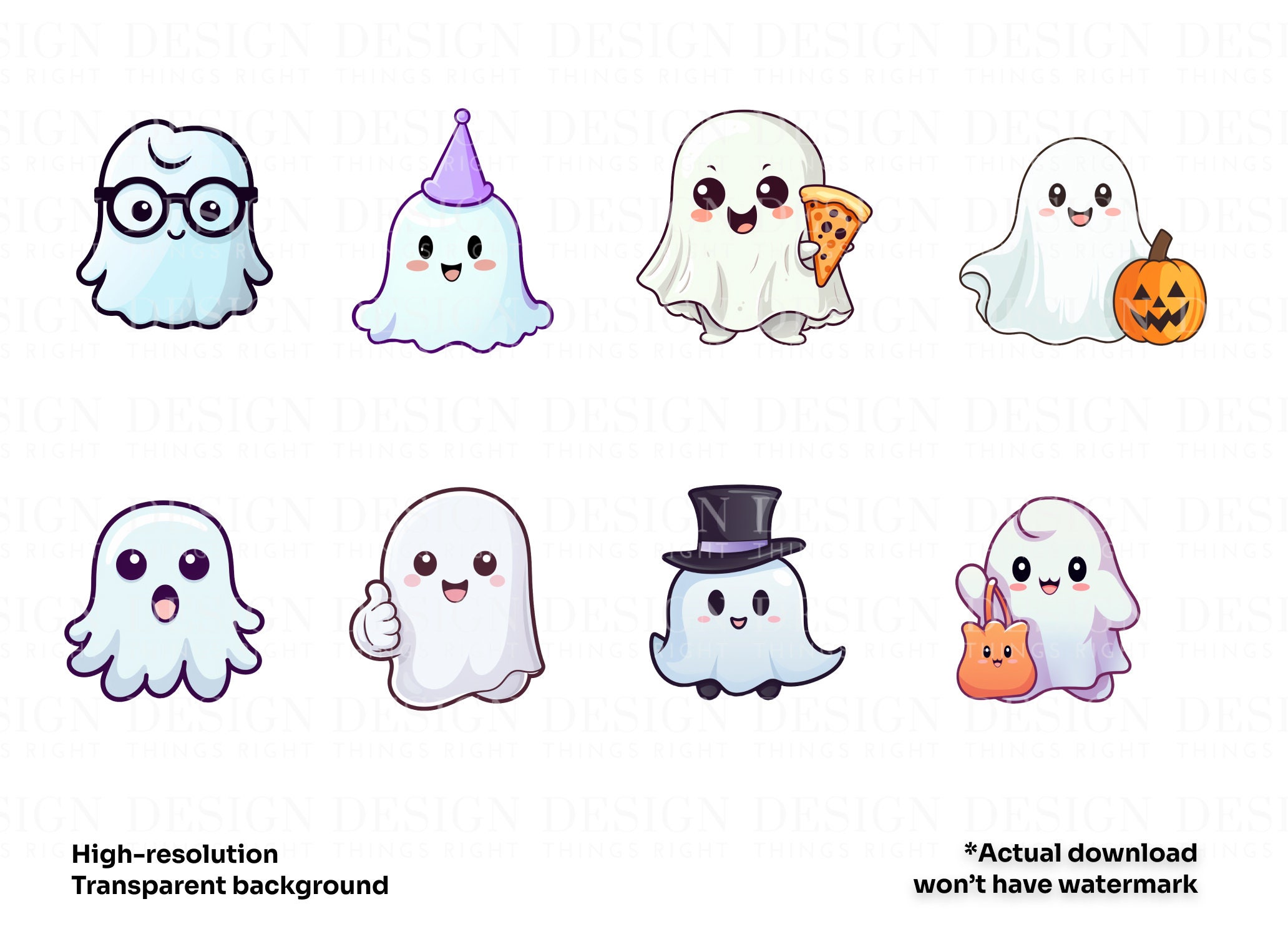 Cute Halloween Ghost Clipart Bundle | PNG SVG | Kawaii Digital Stickers ...