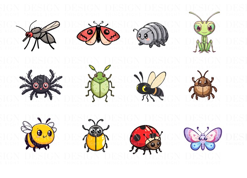 Cute Insect Clipart Stickers | PNG and SVG ~ Kawaii Digital Stickers ...