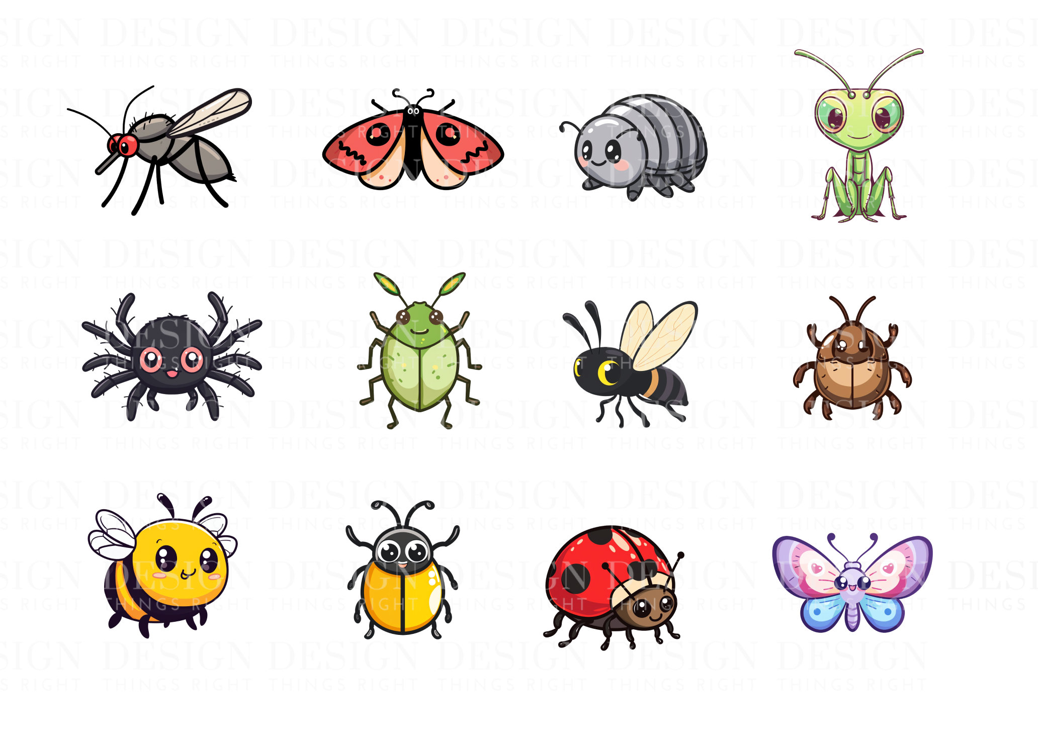 Cute Insect Clipart Stickers | PNG and SVG ~ Kawaii Digital Stickers ...