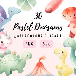 Pastel Dinosaurs Watercolour Clipart Set - T-rex, Triceratops ...