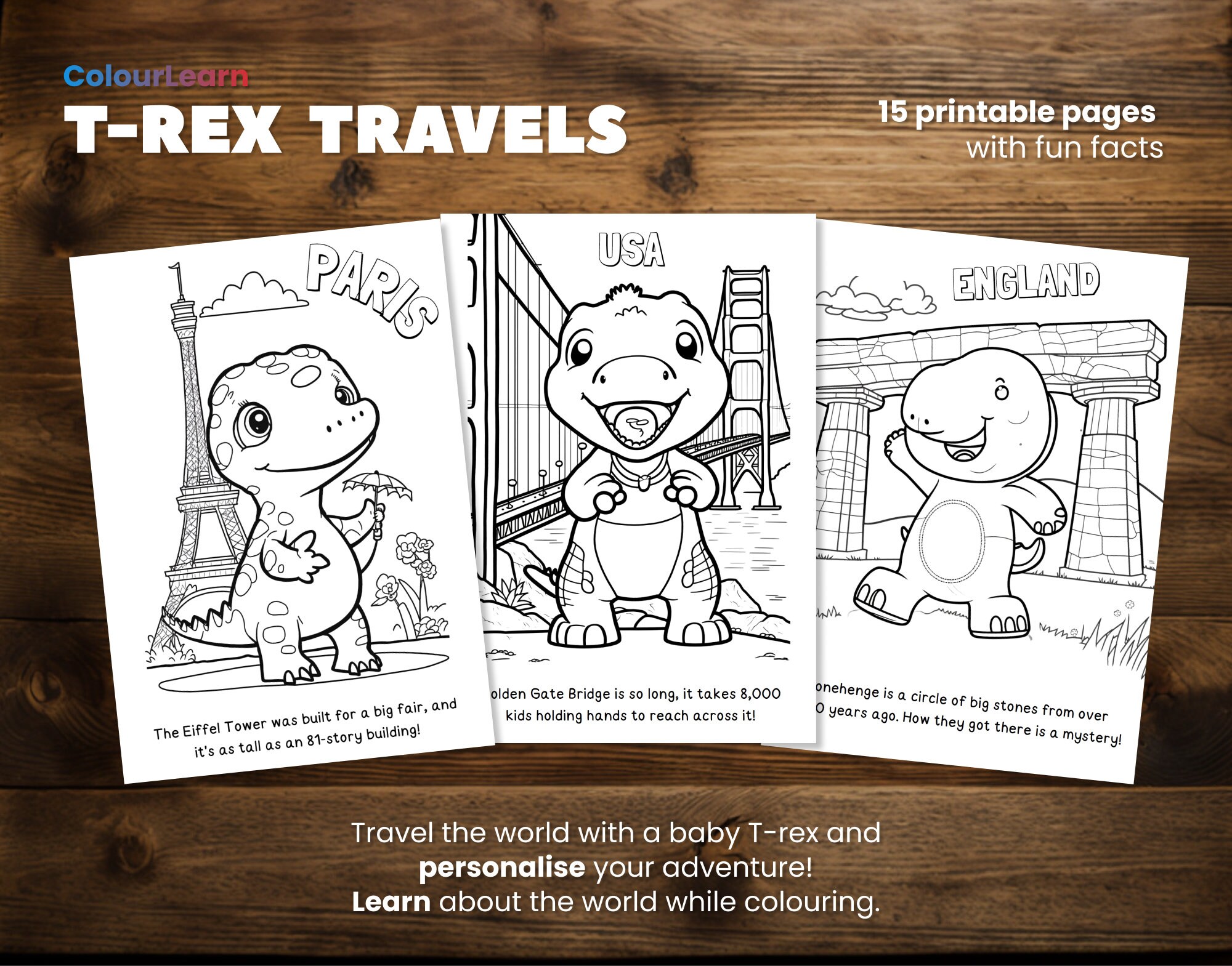 T-rex Travels Dinosaur Colouring Pages 15-page Fun & Unique Printable ...