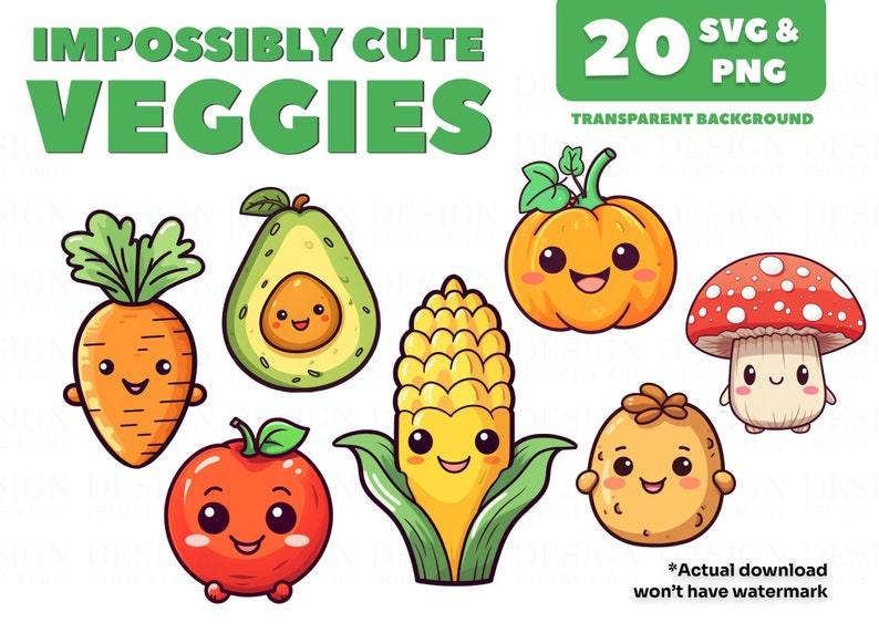 Cute Vegetable Clipart Stickers Kawaii Digital Stickers - Etsy
