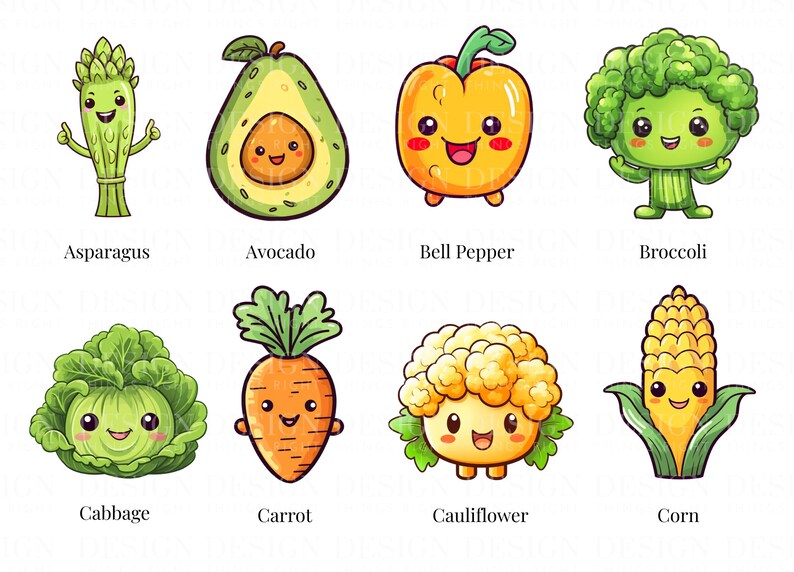 Cute Vegetable Clipart Stickers | Kawaii Digital Stickers ...