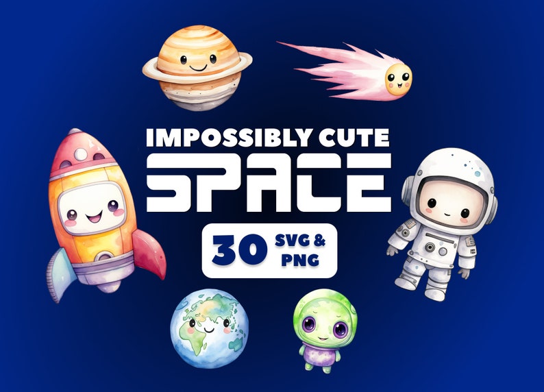 Cute Space Clipart Stickers | Kawaii Digital Stickers | Scrapbooking ...