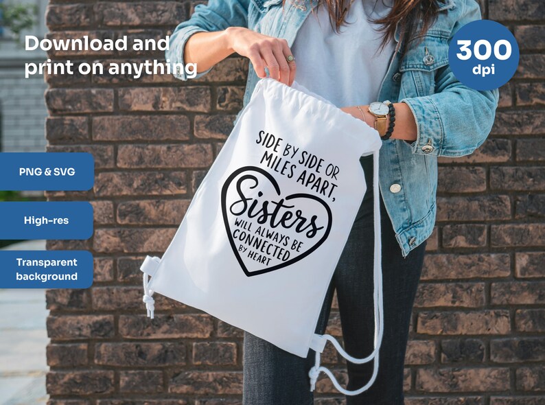 Sisters Connected by Heart PNG SVG | Quote Design | Side by Side or ...