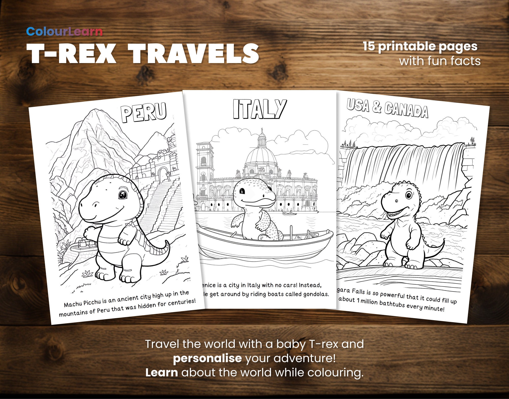 T-rex Travels Dinosaur Colouring Pages 15-page Fun & Unique Printable ...