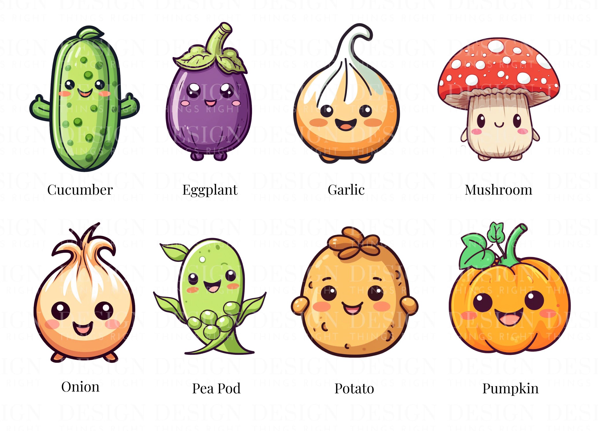 Cute Vegetable Clipart Stickers | Kawaii Digital Stickers ...