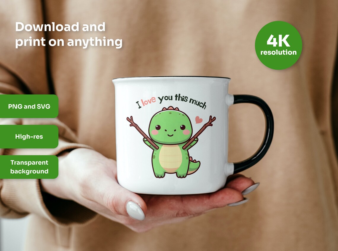 Cute T-rex Valentine's Illustration - 'I Love You This Much ...