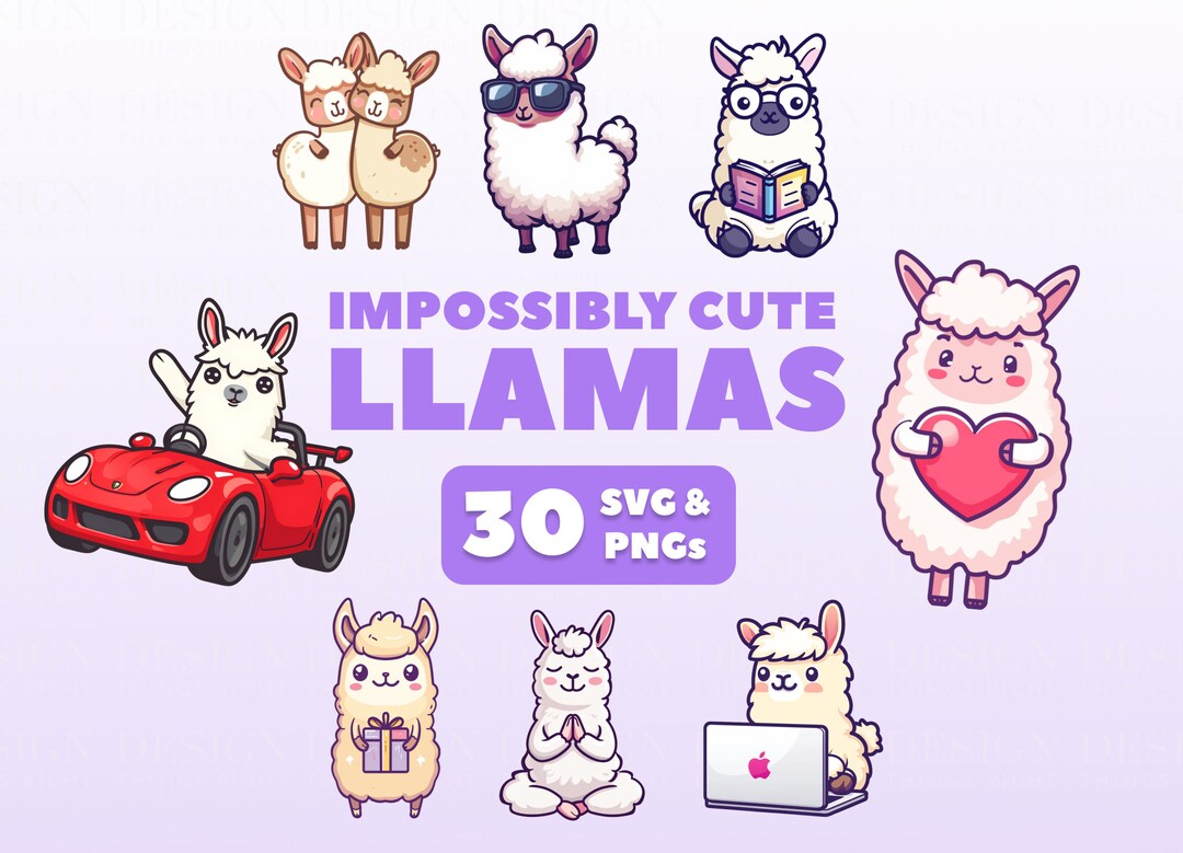 Cute Llama Clipart Stickers | Kawaii Digital Stickers | Scrapbooking ...