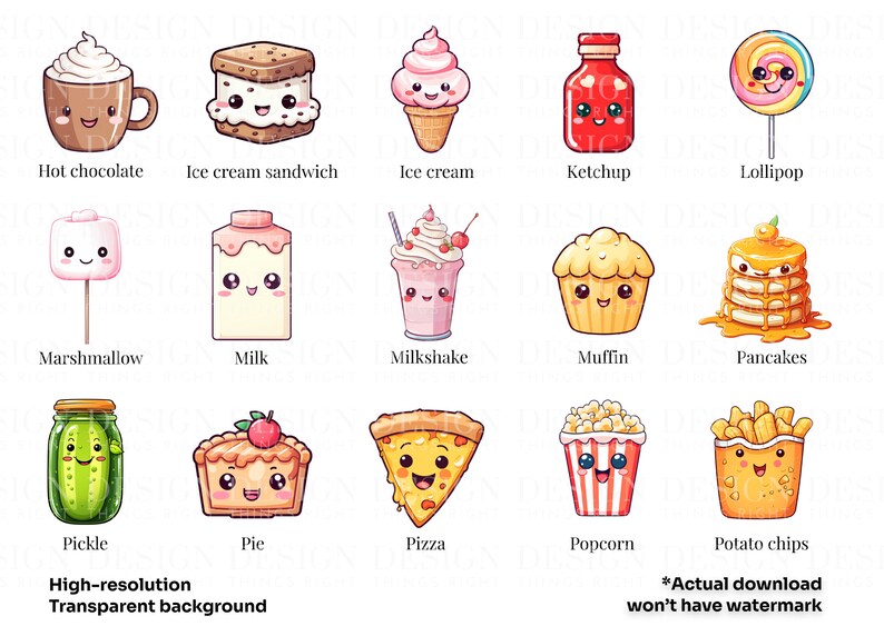 Cute Food Clipart Stickers Kawaii Digital Stickers - Etsy