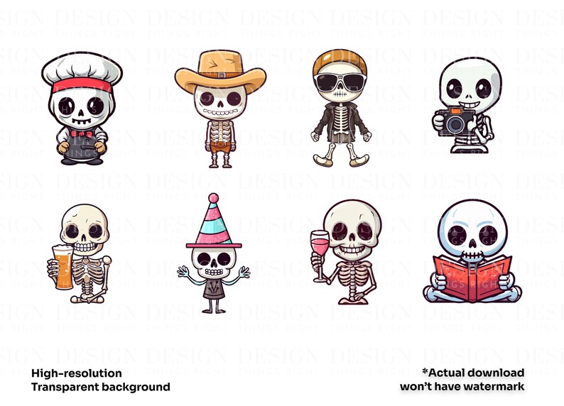Cute Funny Skeleton Clipart Bundle | PNG SVG | Halloween | Kawaii ...