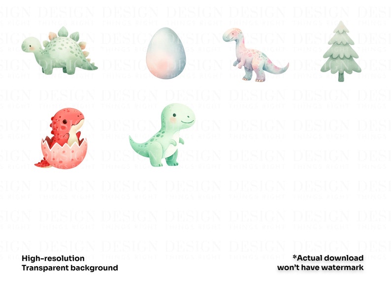 Pastel Dinosaurs Watercolour Clipart Set - T-rex, Triceratops ...