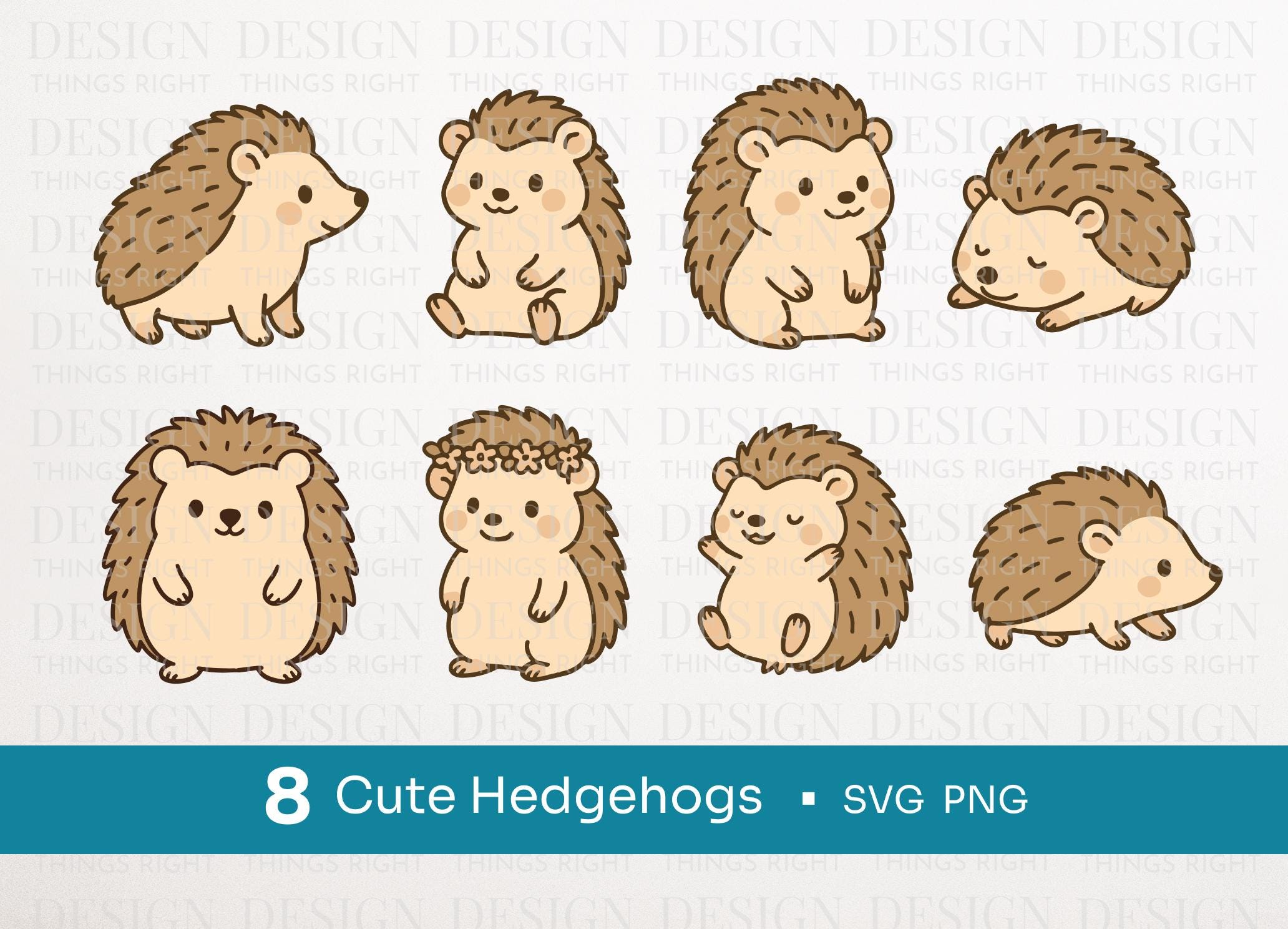 Cute Hedgehog Clipart Bundle SVG PNG | 8 Hand-drawn Style Hedgehog ...