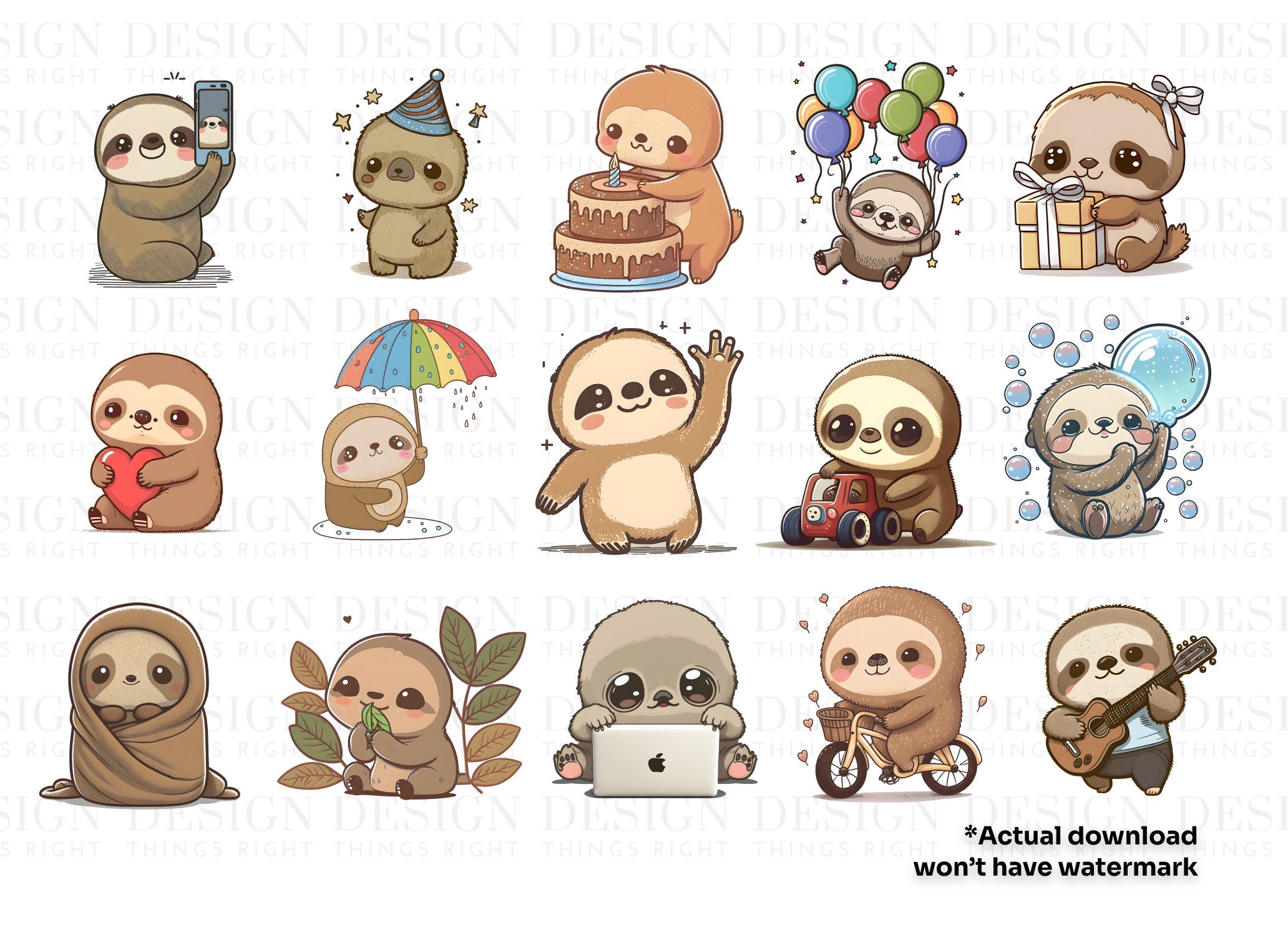 Cute Sloth Clipart Stickers Kawaii Digital Stickers - Etsy