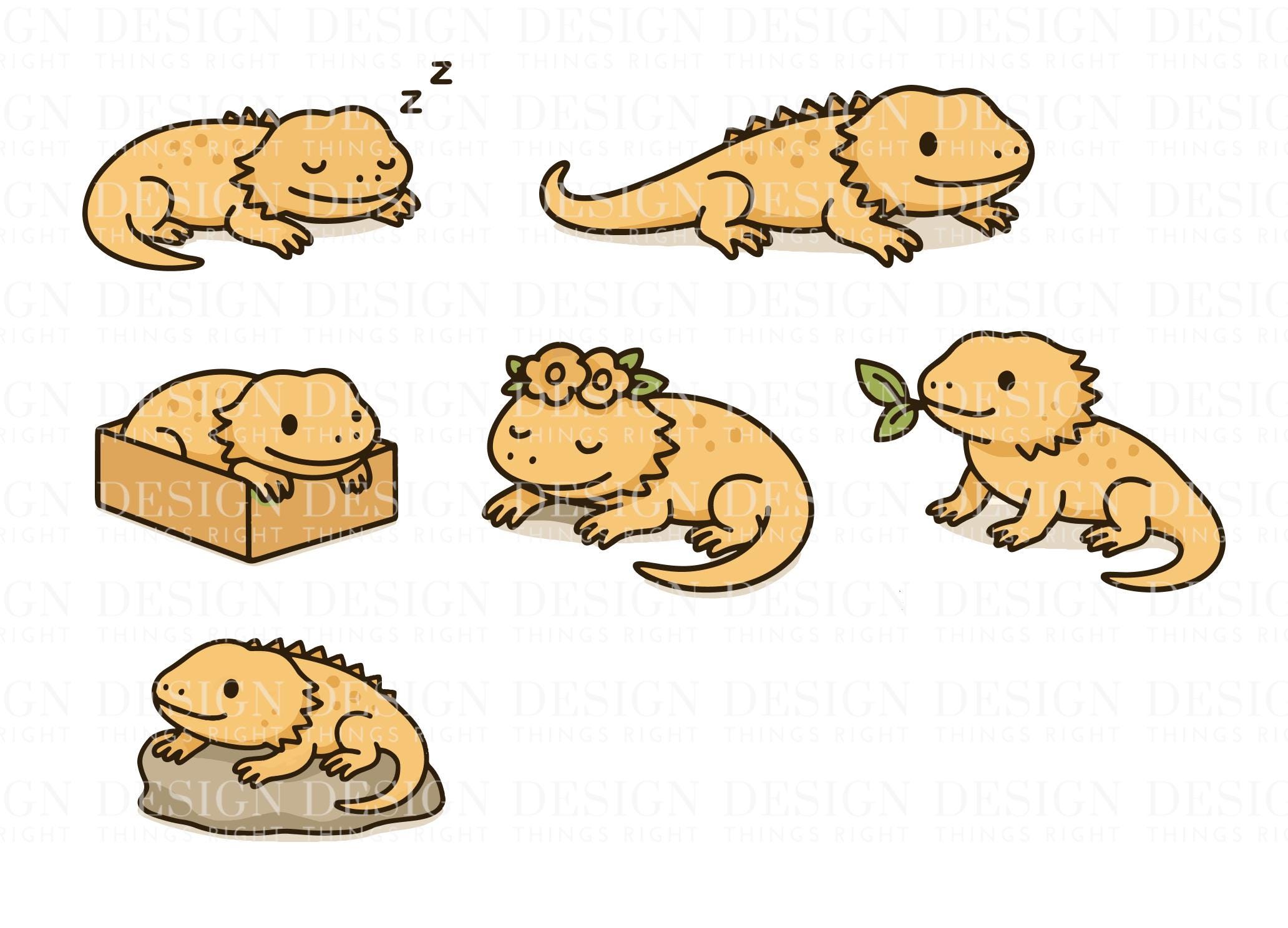 Bearded Dragon Clipart Bundle SVG PNG | 6 Cute Hand Drawn Style Beardie ...