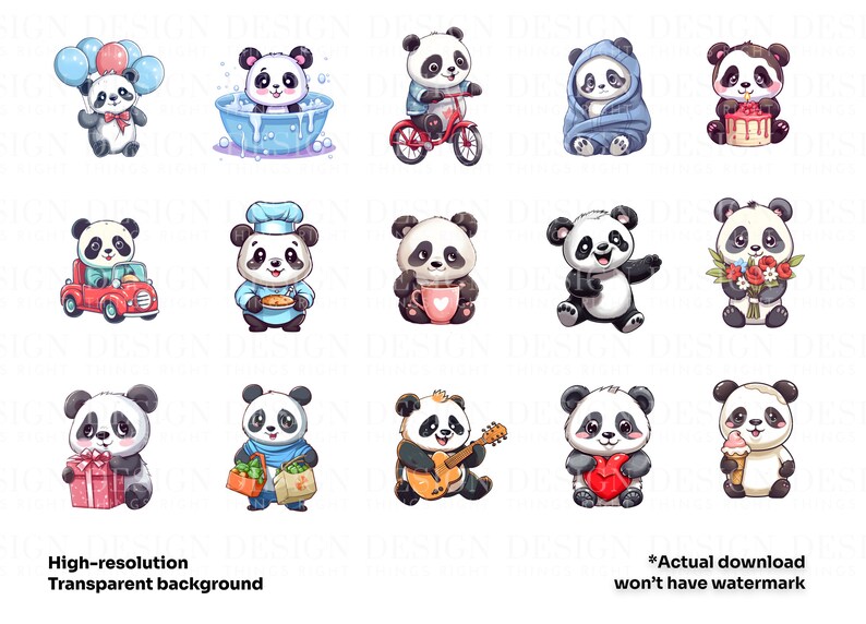 Cute Panda Clipart Stickers Kawaii Digital Stickers Scrapbooking ...
