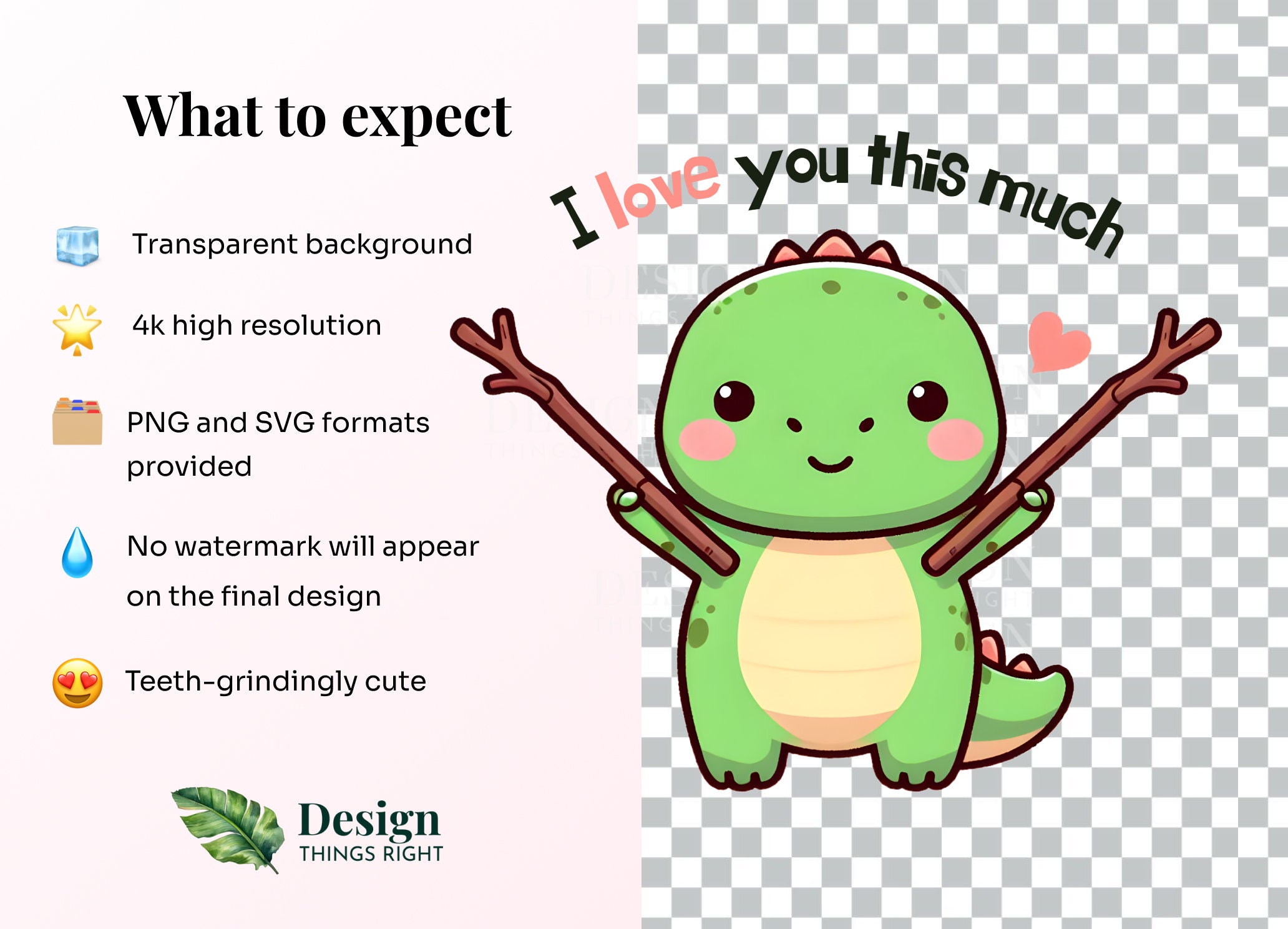 Cute T-rex Valentine's Illustration - 'I Love You This Much ...