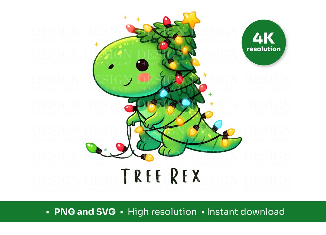 Tree Rex Christmas Lights | Cute, Funny Holiday T-rex SVG & PNG ...
