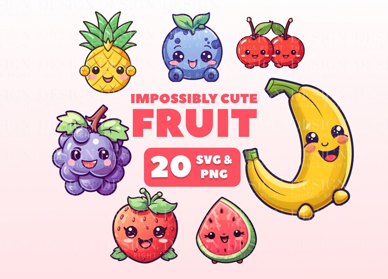 Cute Fruit Clipart Stickers Kawaii Digital Stickers - Etsy