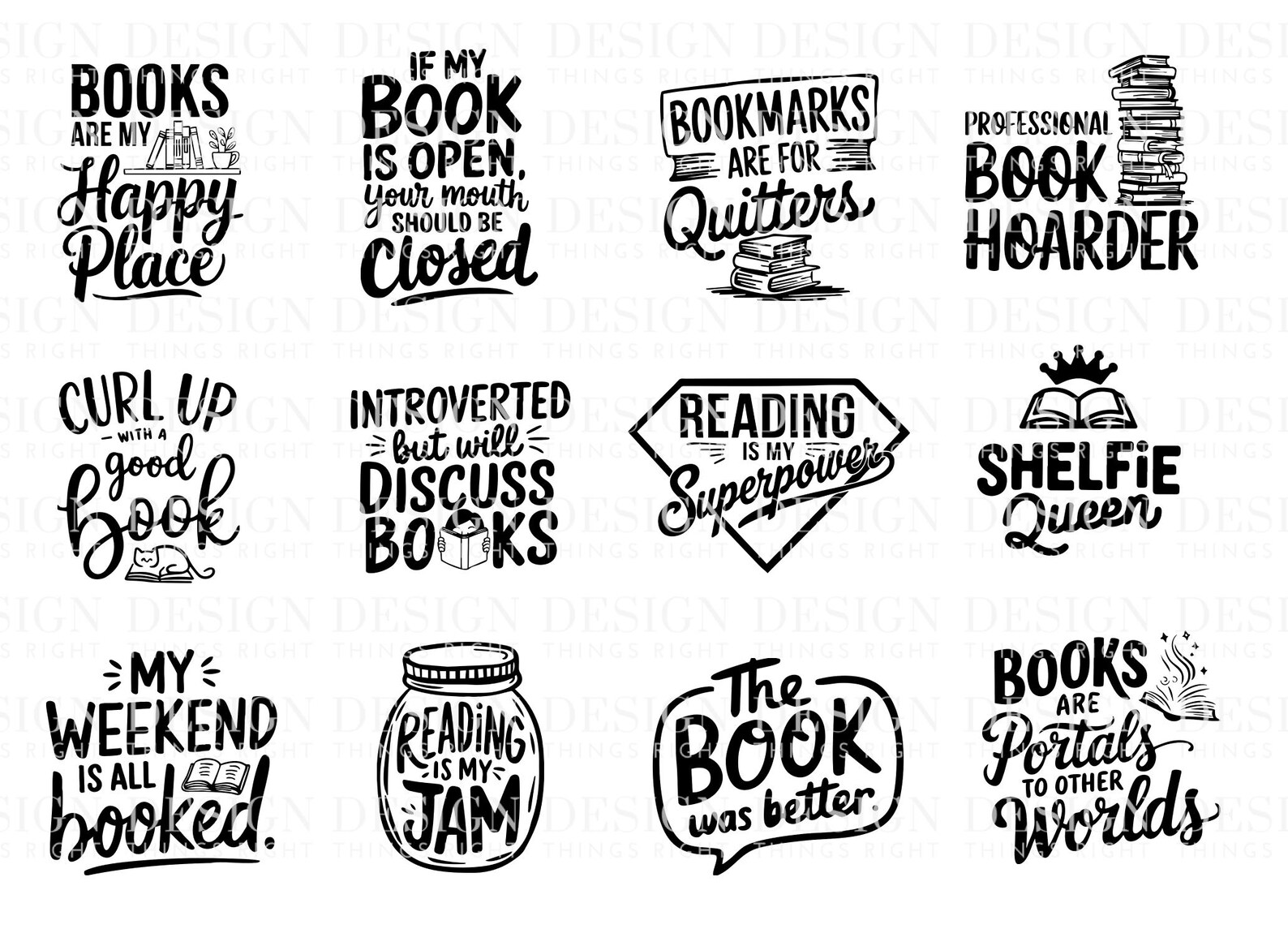 Reading SVG PNG Bundle | 30 Book Lover Quotes | Reading is My ...