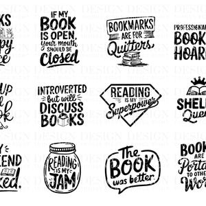 Reading SVG PNG Bundle | 30 Book Lover Quotes | Reading is My ...