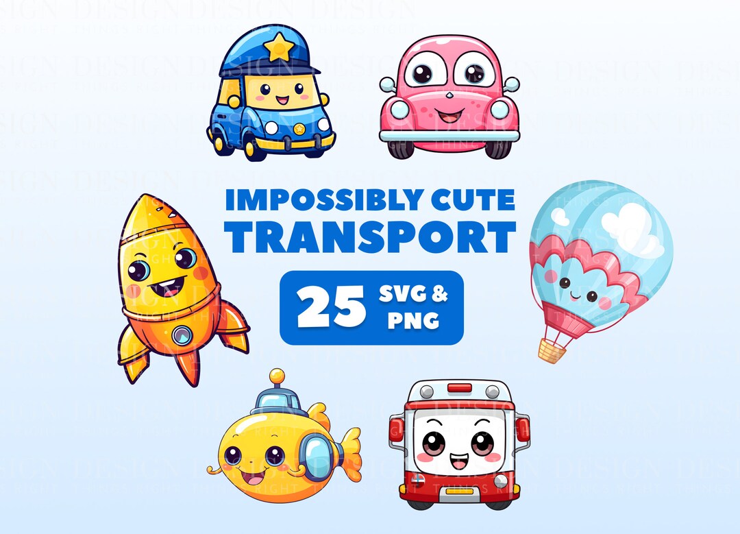 Cute Transport Vehicle Clipart Stickers | Kawaii Digital Stickers ...