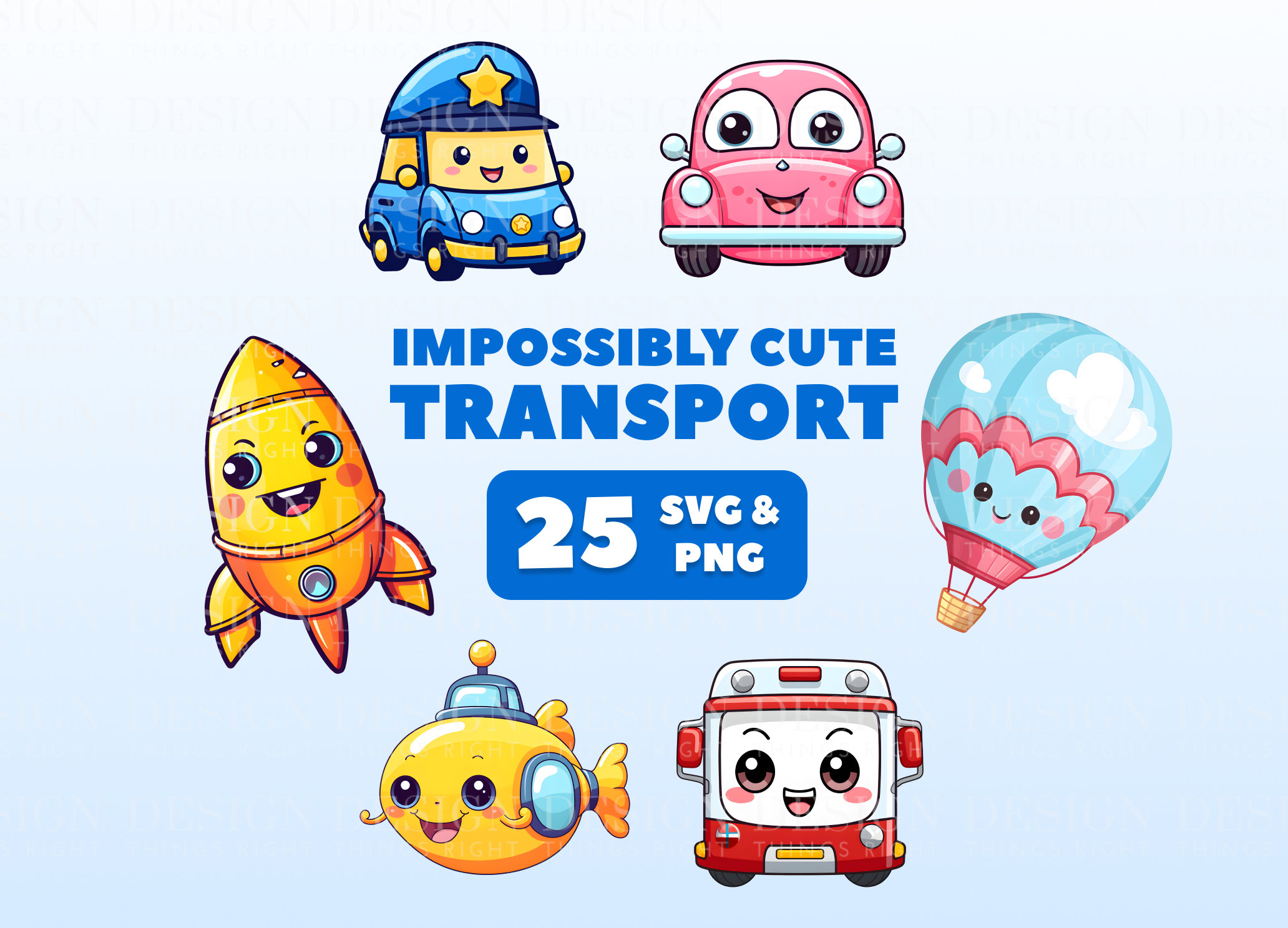 Cute Transport Vehicle Clipart Stickers | Kawaii Digital Stickers ...