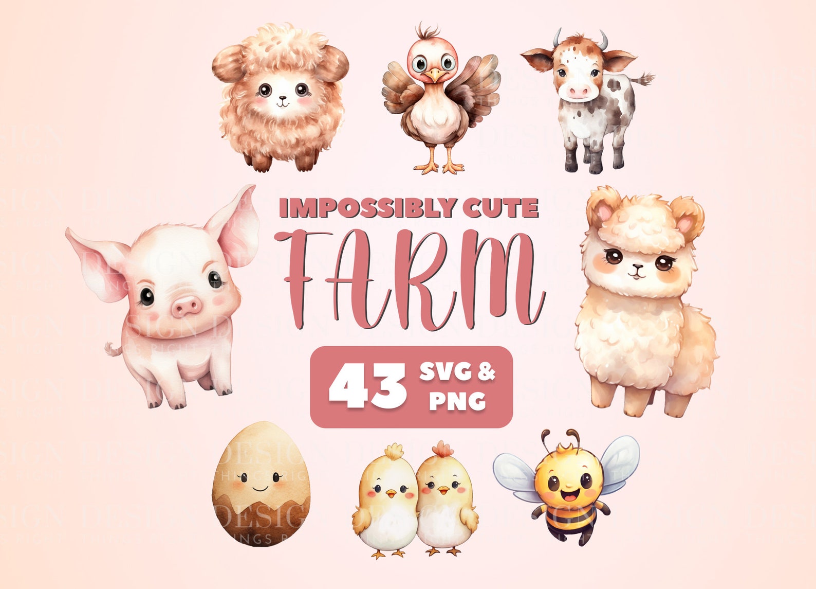 Cute Farm Clipart PNG SVG | Watercolour Farm Animals | Scrapbooking ...