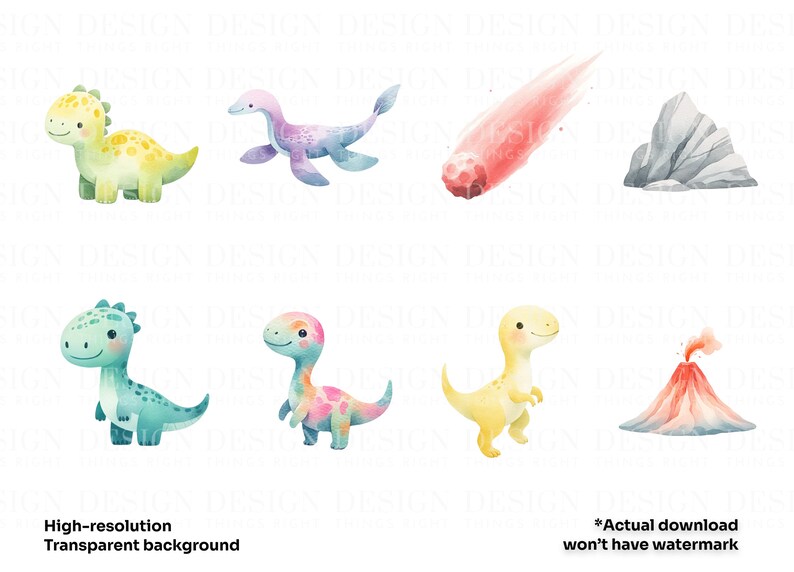 Pastel Dinosaurs Watercolour Clipart Set - T-rex, Triceratops ...