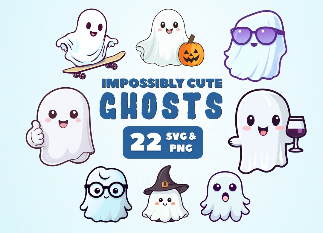 Cute Halloween Ghost Clipart Bundle | PNG SVG | Kawaii Digital Stickers ...