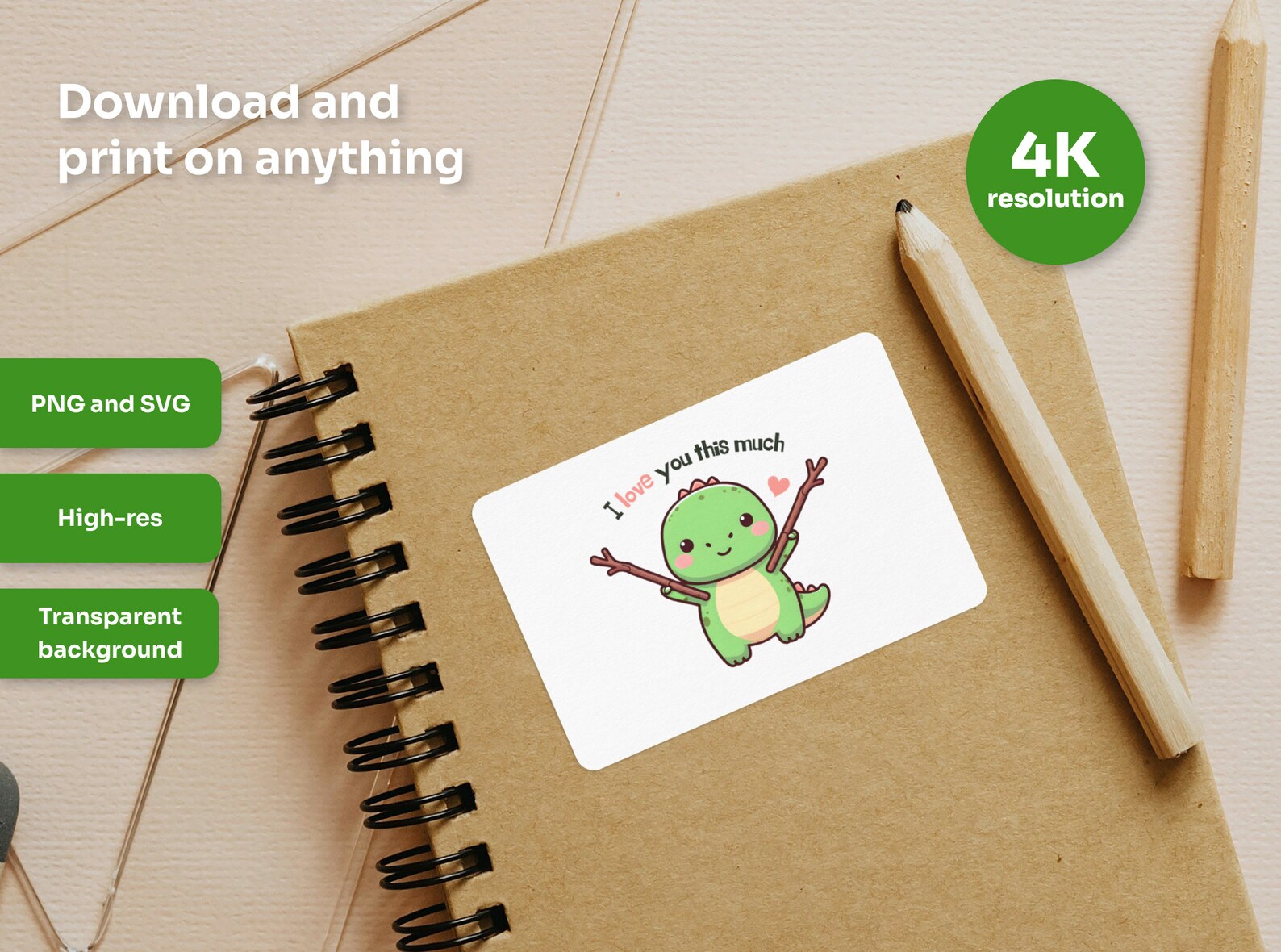 Cute T-rex Valentine's Illustration - 'I Love You This Much ...