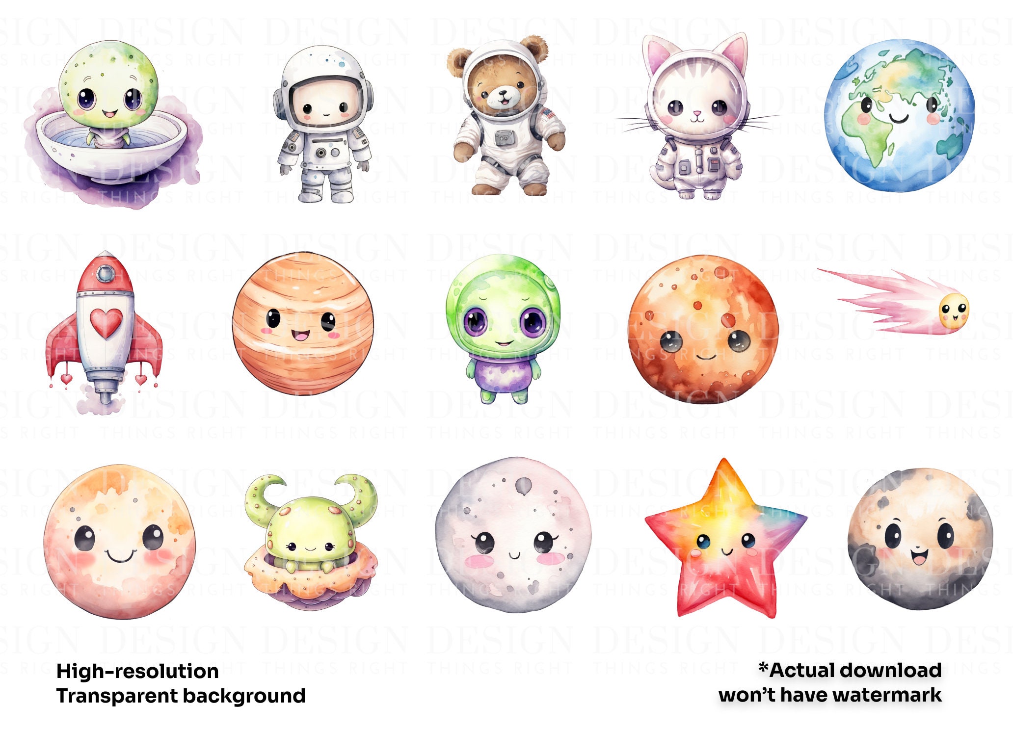 Cute Space Clipart Stickers | Kawaii Digital Stickers | Scrapbooking ...