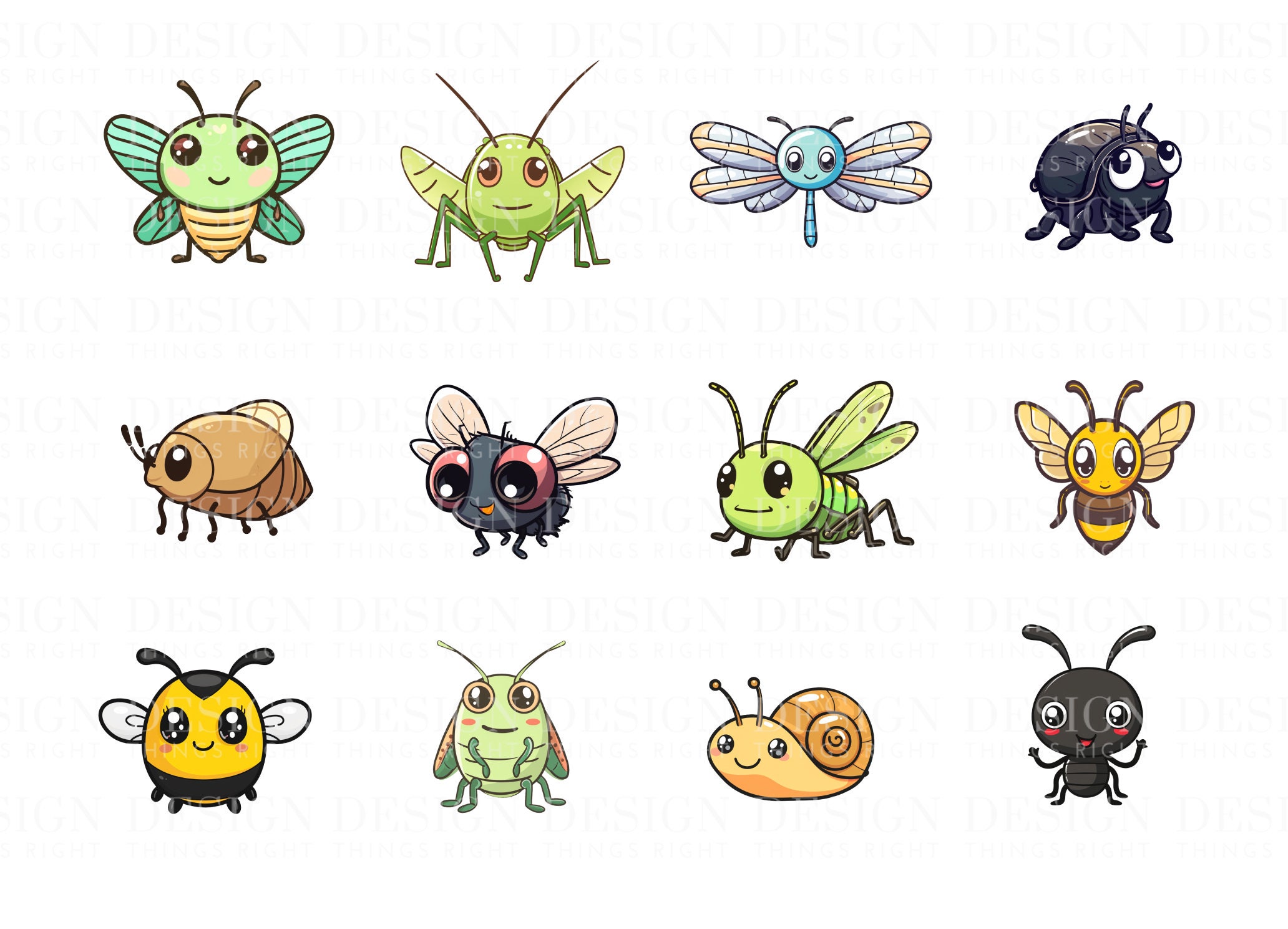Cute Insect Clipart Stickers | PNG and SVG ~ Kawaii Digital Stickers ...