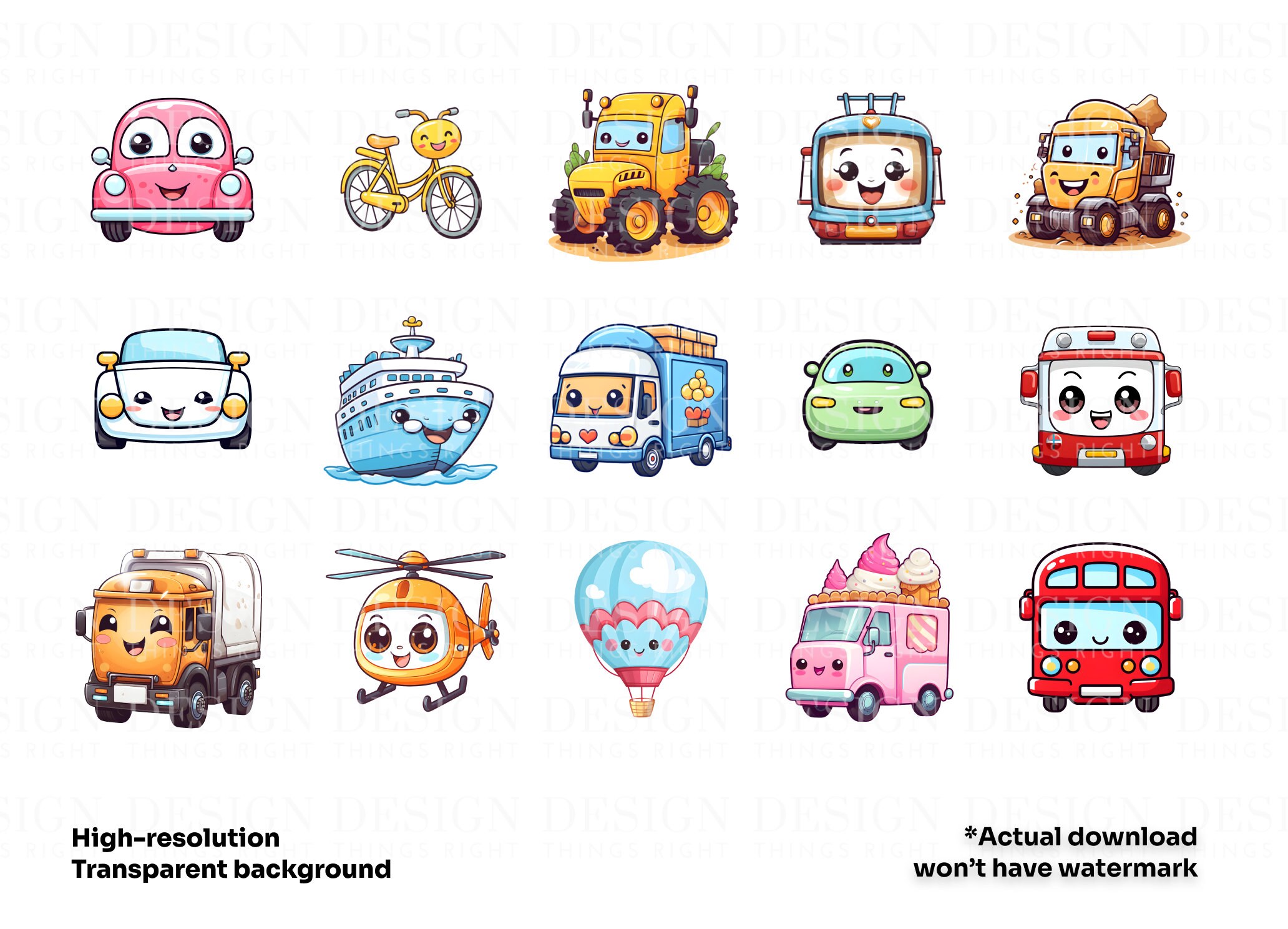 Cute Transport Vehicle Clipart Stickers | Kawaii Digital Stickers ...