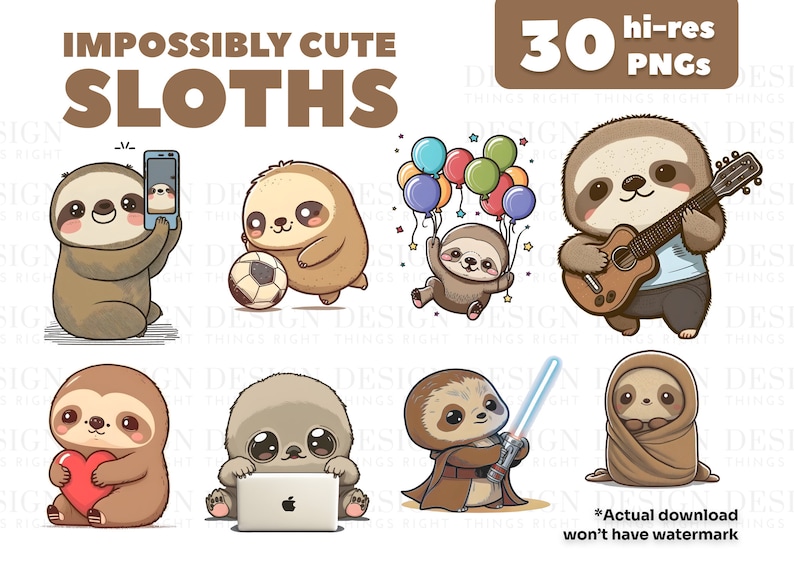 Cute Sloth Clipart Stickers Kawaii Digital Stickers - Etsy
