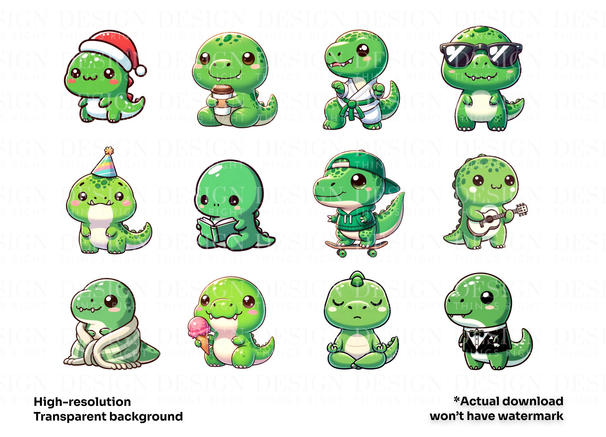 Cute T-rex Clipart Stickers | Kawaii Digital Stickers | Scrapbooking ...