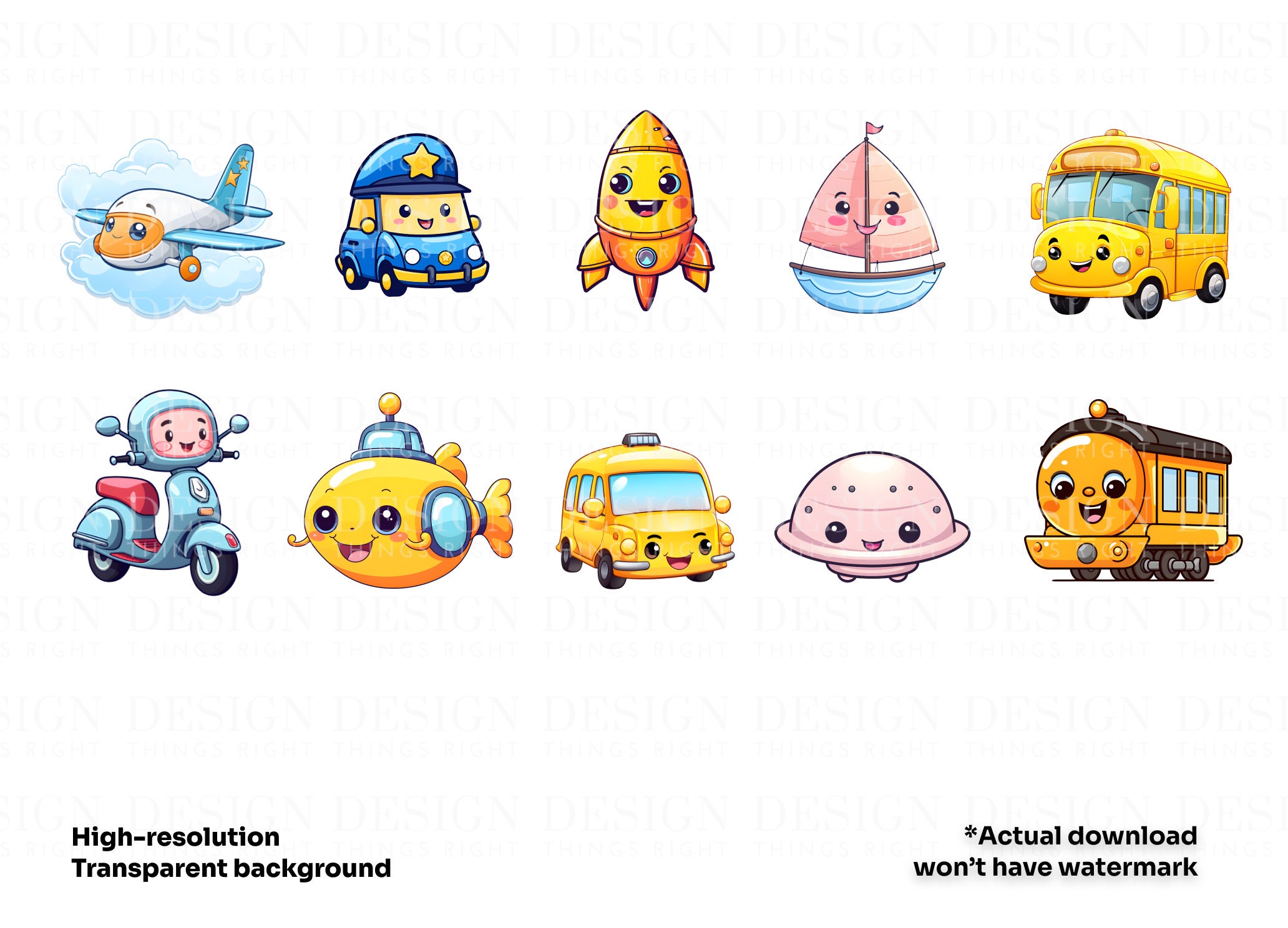 Cute Transport Vehicle Clipart Stickers | Kawaii Digital Stickers ...