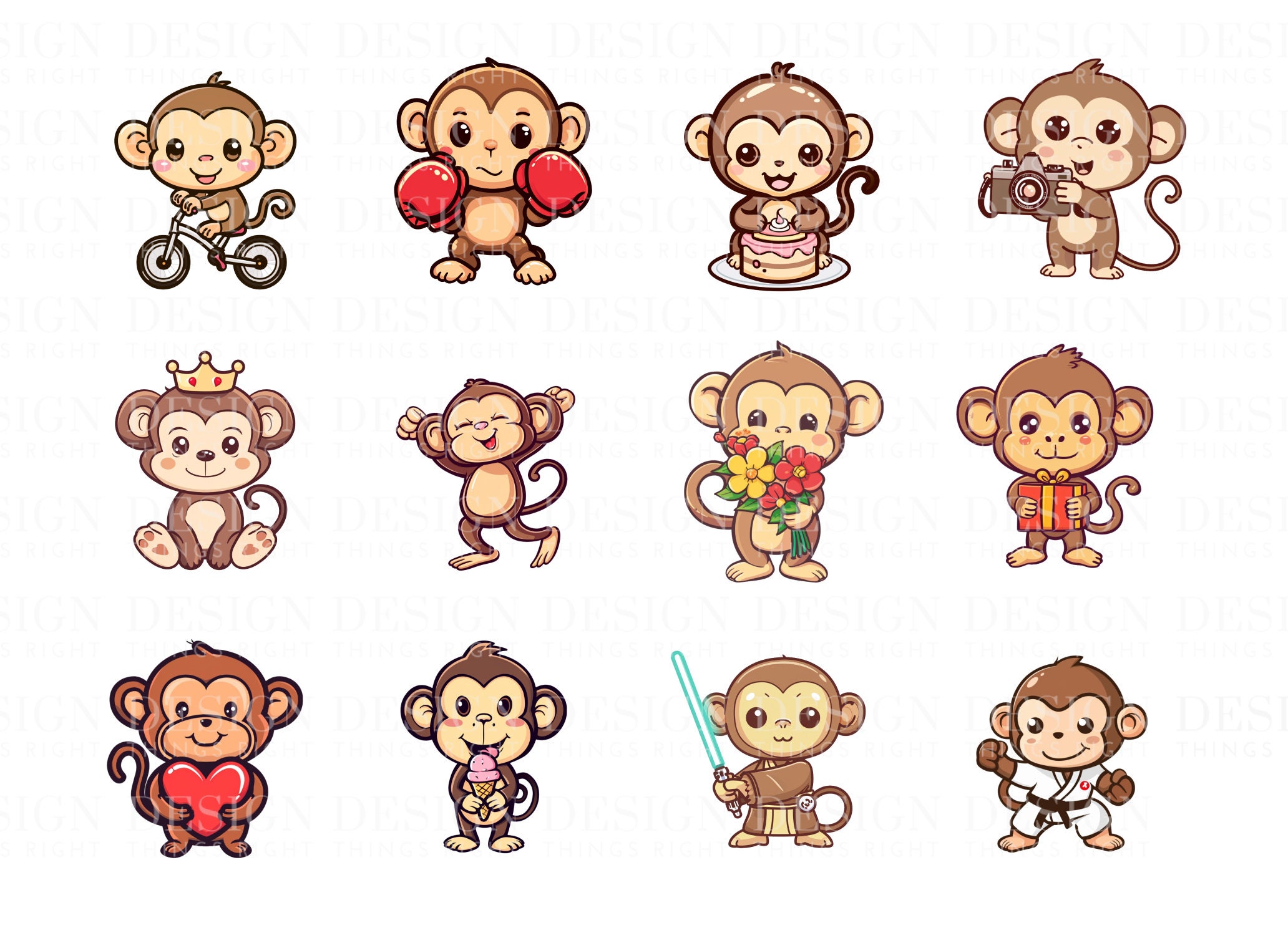 Cute Monkey Clipart Stickers Kawaii Digital Stickers PNG, SVG ...