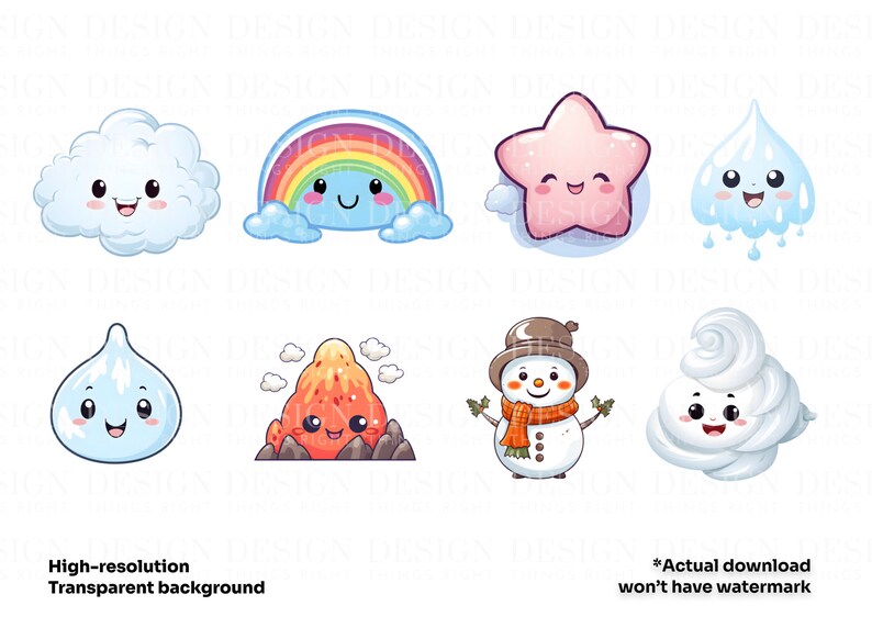 Cute Weather Clipart Stickers Kawaii Digital Stickers Scrapbooking ...