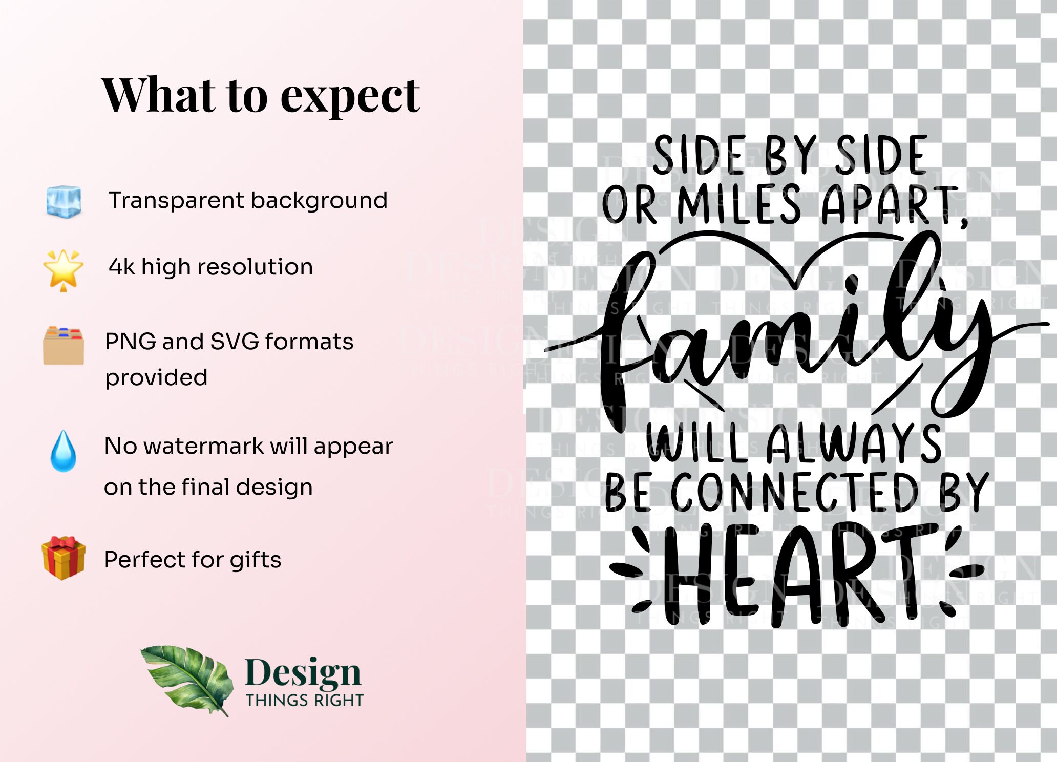Family Connected by Heart PNG SVG | Quote Design | Side by Side or ...