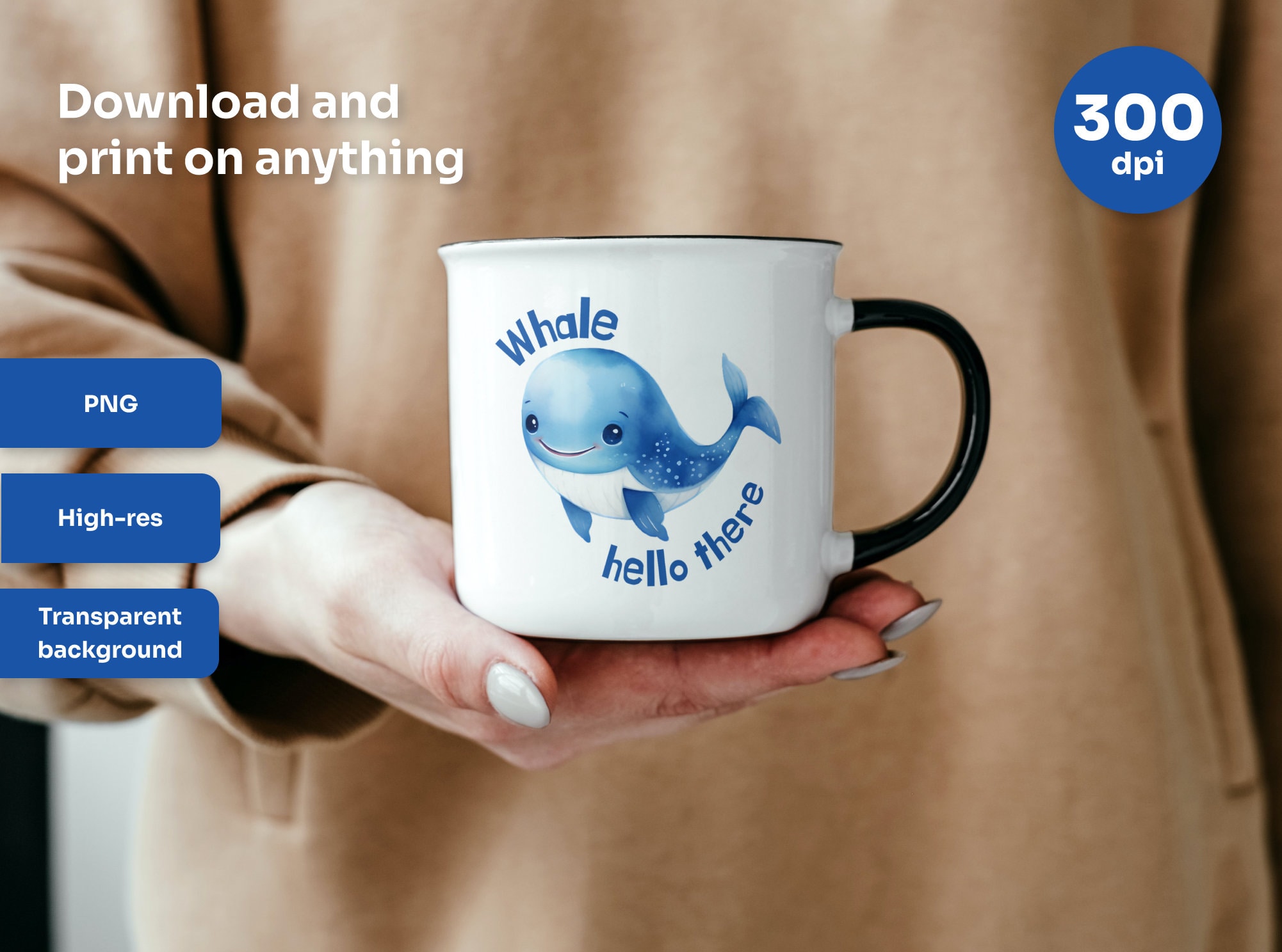 Cute, Funny Whale PNG | Whale Hello There | Print on Anything | Tote ...