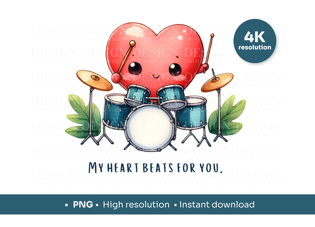 Cute Heart Playing Drums | My Heart Beats for You | PNG, 4K Resolution ...