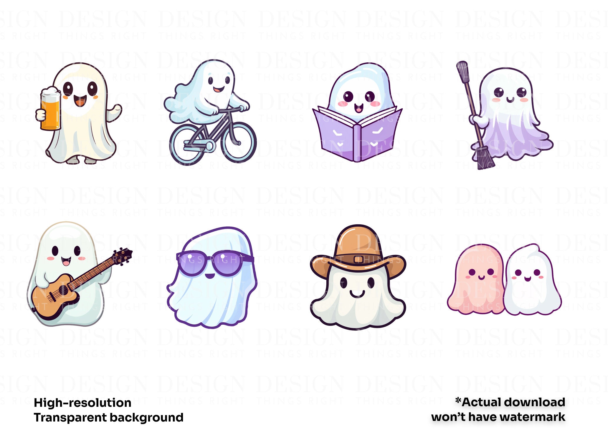 Cute Halloween Ghost Clipart Bundle | PNG SVG | Kawaii Digital Stickers ...