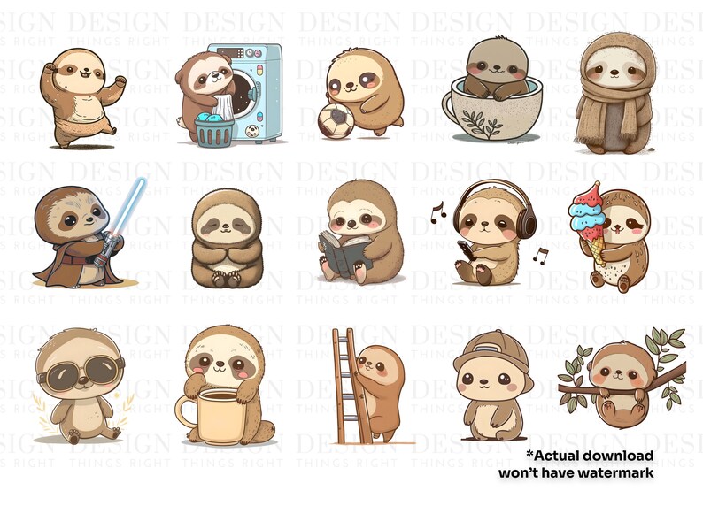 Cute Sloth Clipart Stickers Kawaii Digital Stickers - Etsy